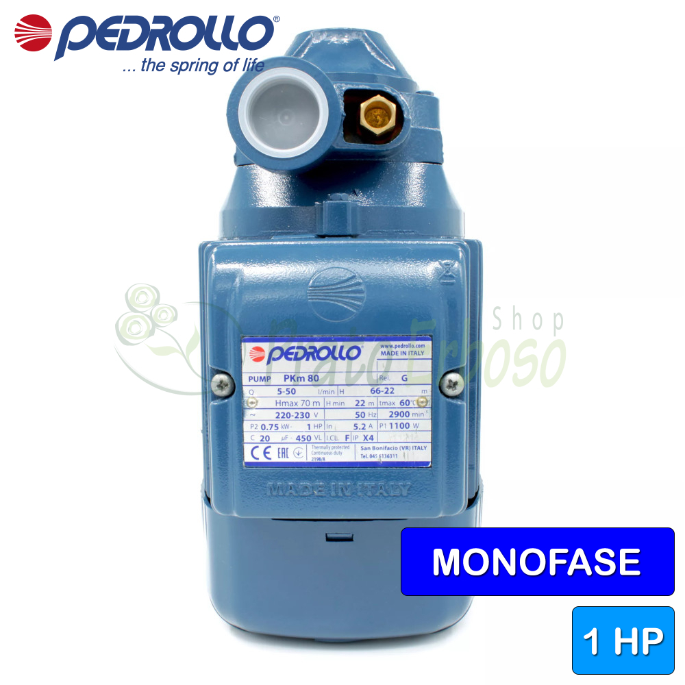 PKm 80 - 1 HP single-phase peripheral impeller electric pump - Pedrollo