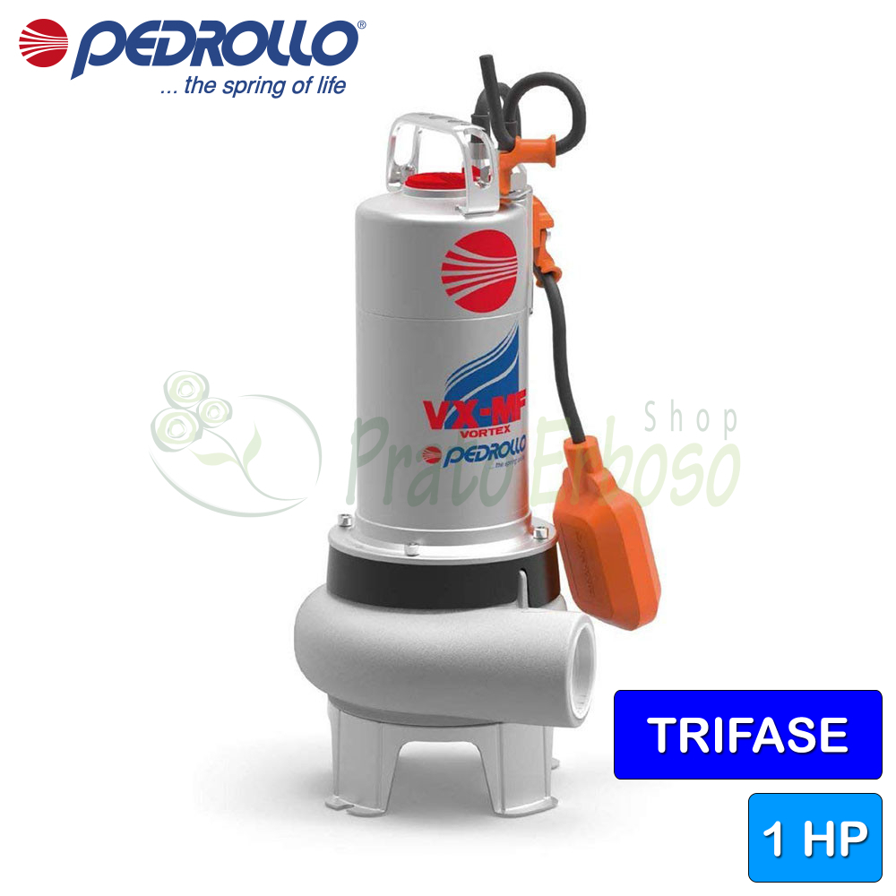 VX 10/35-MF - Bomba eléctrica para aguas residuales VORTEX trifásica de 1 HP - Pedrollo