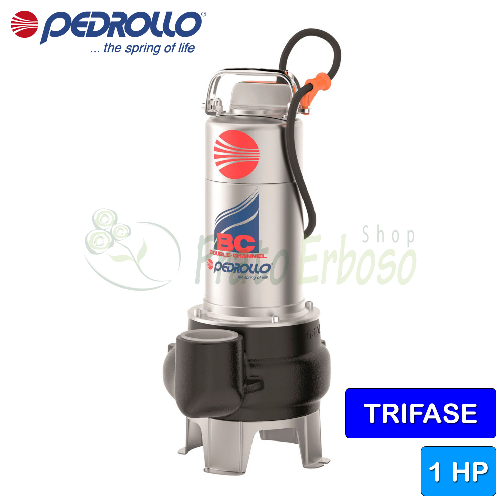 BC 10/50 (5m) - 1 HP three-phase DOUBLE-CHANNEL electric pump for waste