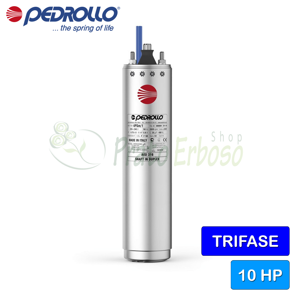 4PS/10 - 4" 10 HP three-phase encapsulated motor - Pedrollo